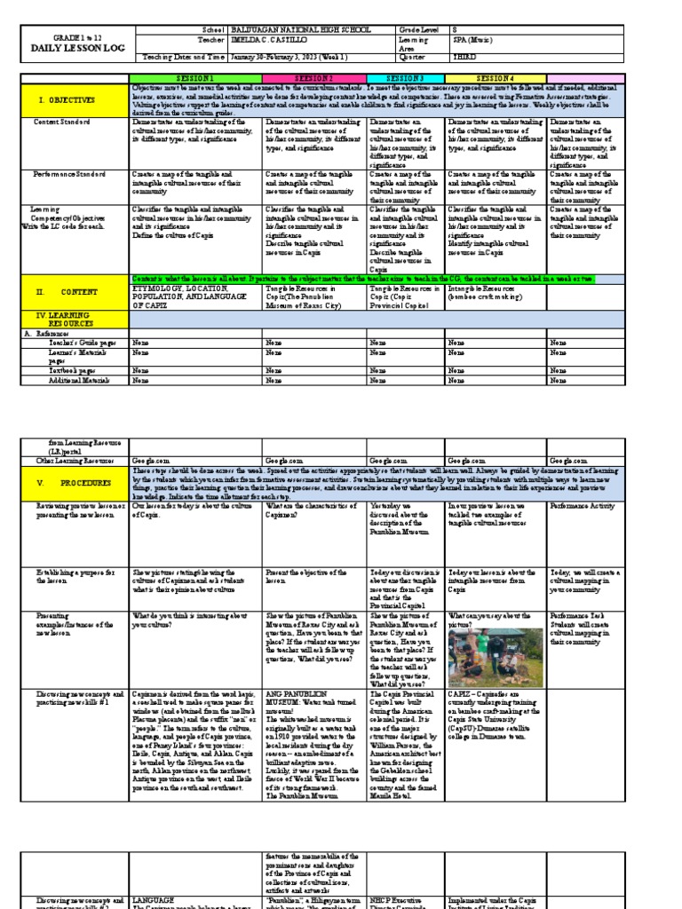 Daily Lesson Log | PDF | Learning | Teachers