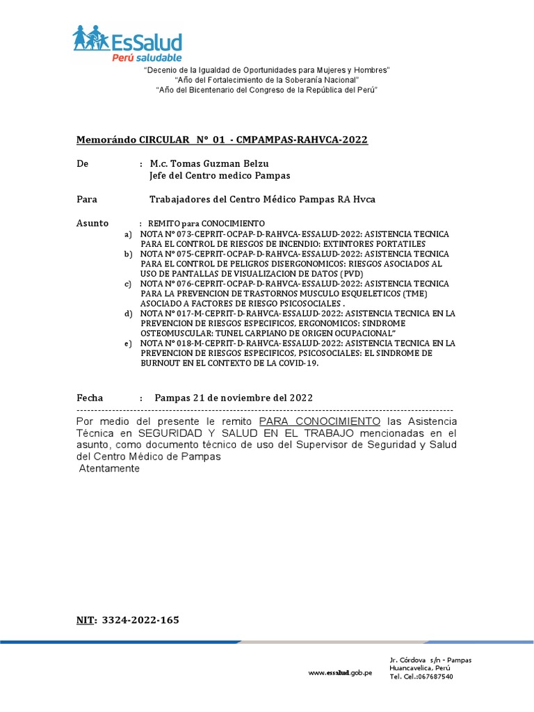 Memo Circular 01 | PDF | Enfermedades y trastornos | Especialidades Medicas Memo Circular 01 | PDF | Enfermedades y trastornos | Especialidades Medicas