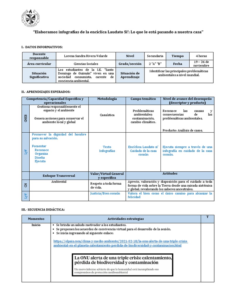 Sesión De Aprendizaje 2do Secundaria Pdf