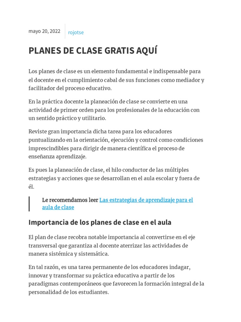 Planes de Clase Gratis Aquí | PDF | Enseñando | Evaluación