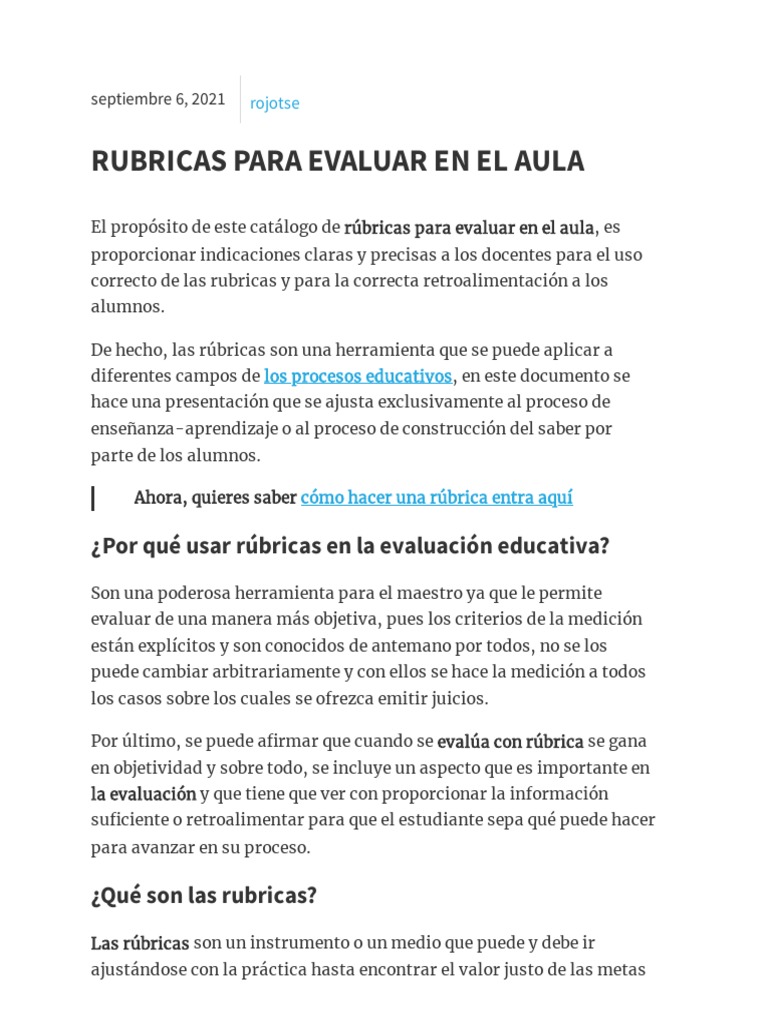 Rubricas para Evaluar en El Aula | PDF | Evaluación | Rúbrica (Académica)