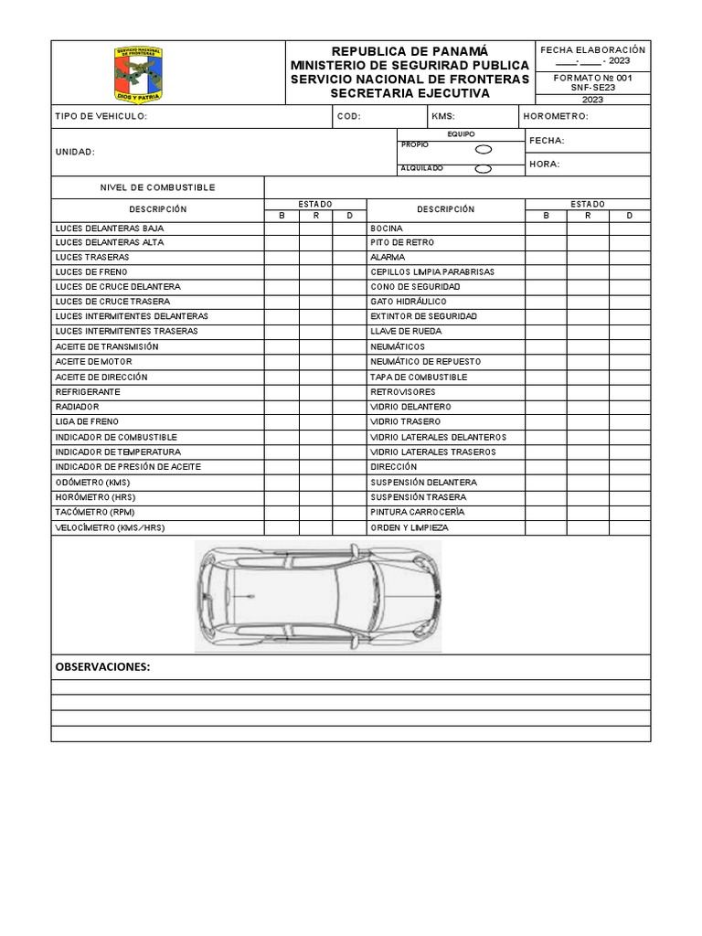 Formato Inspeccion Vehiculo | PDF | Tecnología de vehículos ...