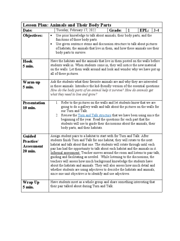 Animals Lesson Plan Grade 1 | PDF | Lesson Plan | Cognition