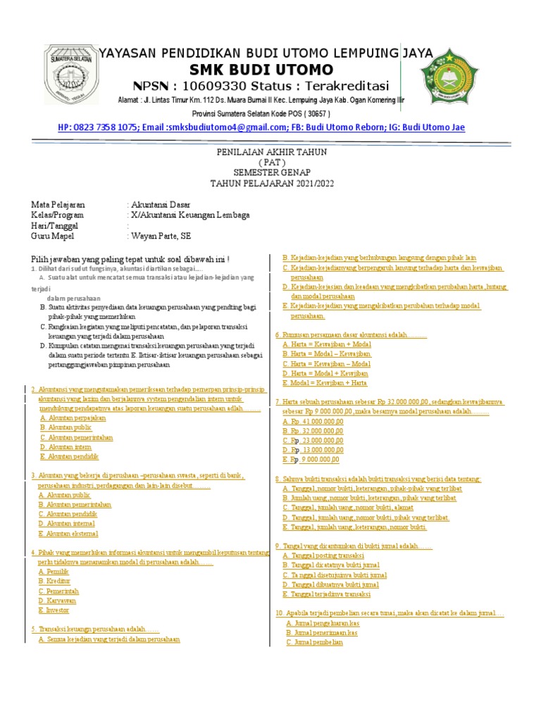 Soal Teori Kejuruan KLS X 2022 Ukk | PDF