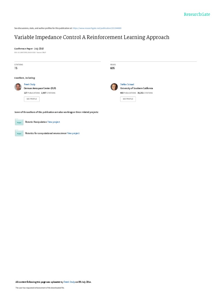 Variable Impedance Control A Reinforcement Learnin | PDF | Mathematical ...