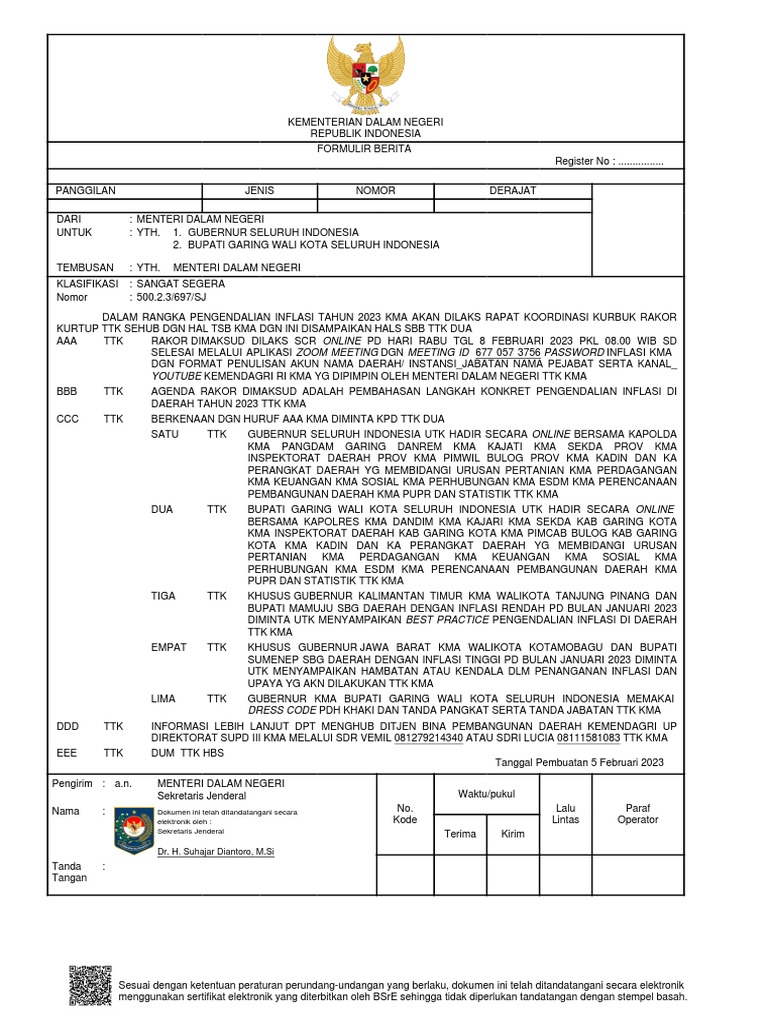 RDG Rakor Inflasi 080223 | PDF