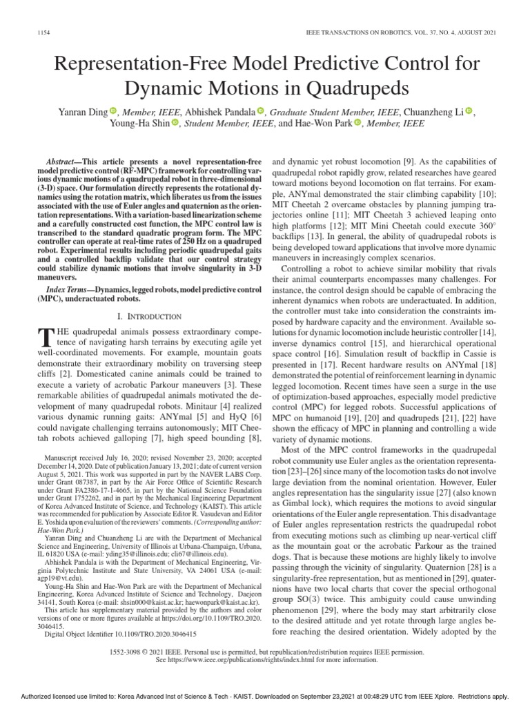 Representation-Free Model Predictive Control For Dynamic Motions in Quadrupeds | PDF ...