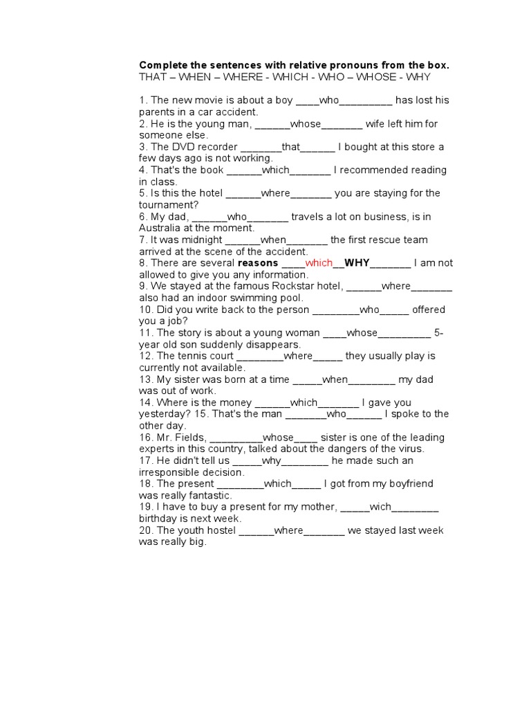 Relative Clauses Exercises | PDF