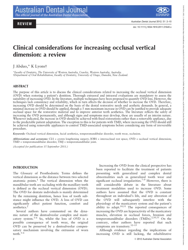 Australian Dental Journal - 2012 - Abduo - Clinical Considerations For ...