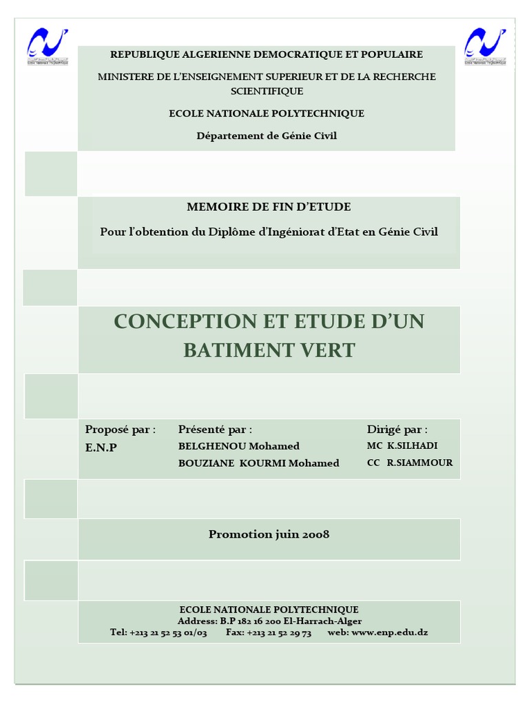 Conception Et Etude D'Un Batiment Vert: Developpement de Modele de ...