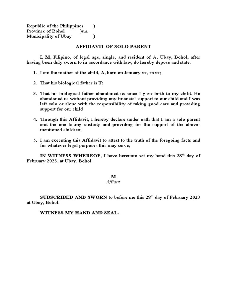 Affidavit of Solo Parent | PDF
