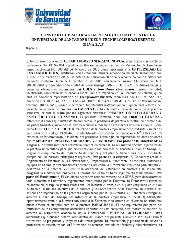 Convenio Practica Semestral 2022 | PDF