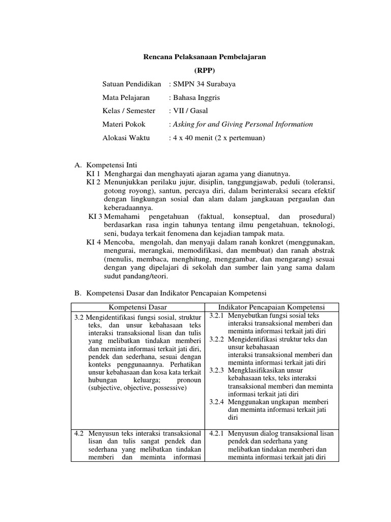 RPP 3.2 Jati Diri | PDF