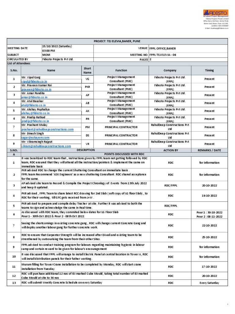 Mom-Tej - Elevia - FPPL - RDC - 15-10-2022 | PDF | Secondary Sector Of ...