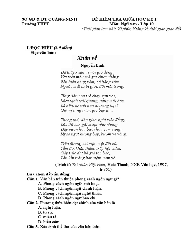 ĐỀ KIỂM TRA NGỮ VĂN 10 CÁNH DIỀU GIỮA HỌC KÌ 1 WORD ĐỀ SỐ | PDF