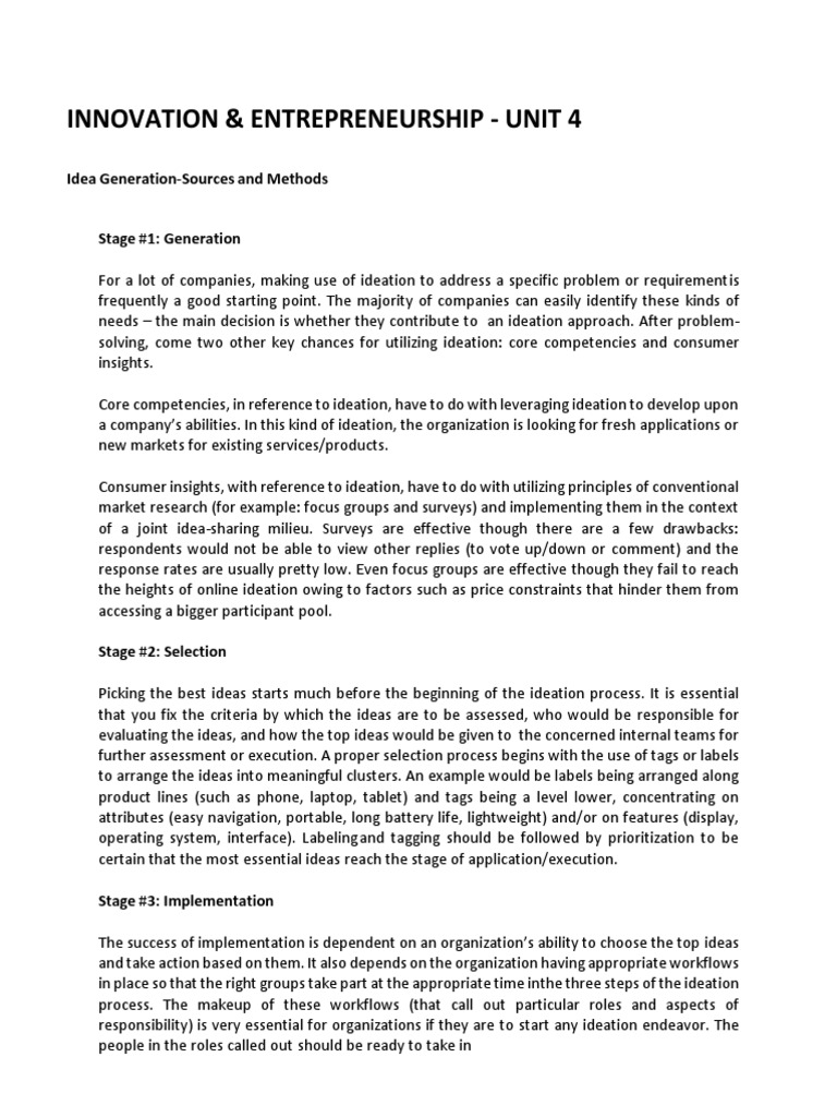 Unit 4 Innovation and Entrepreneurship | PDF | Entrepreneurship ...