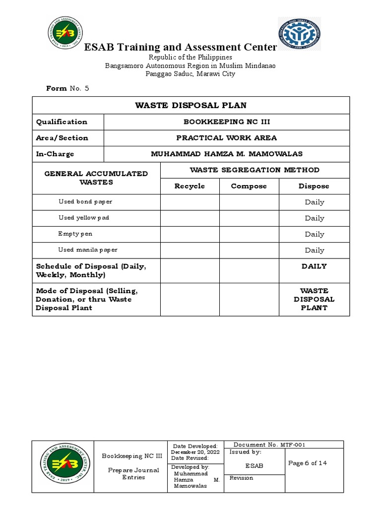 Waste Disposal Plan | PDF
