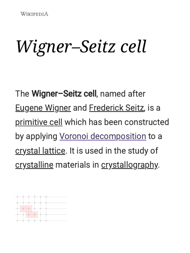 Wigner-Seitz Cell - Wikipedia | PDF | Euclidean Geometry | Crystallography