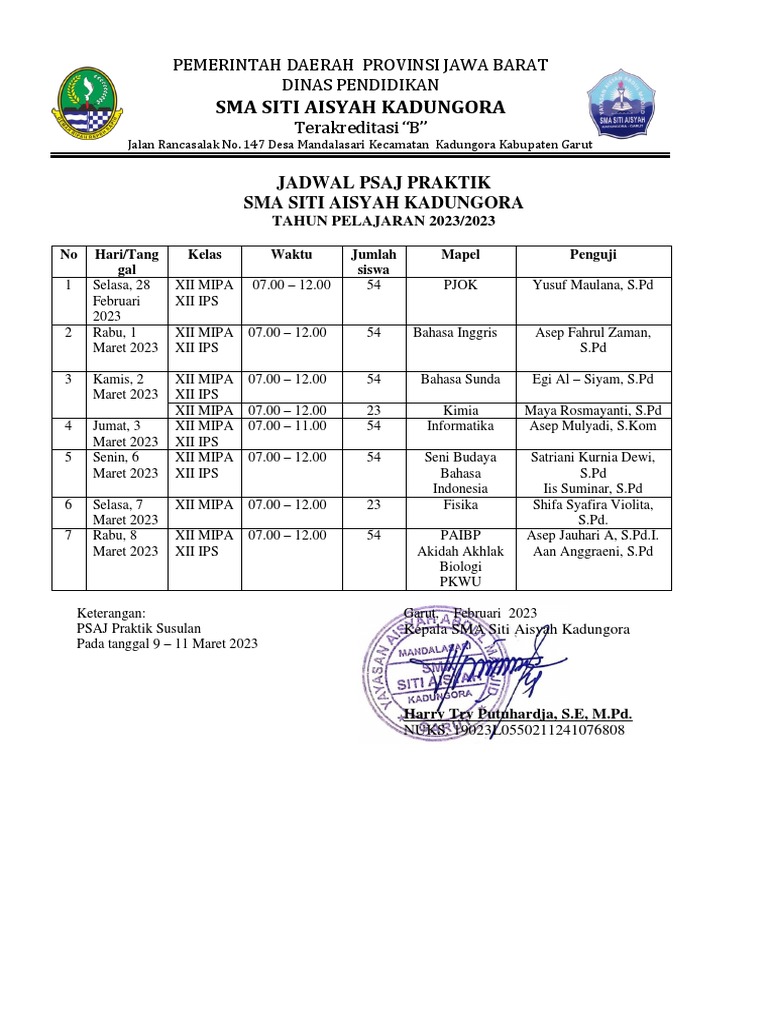 Jadwal Psaj Kelas Xii | PDF