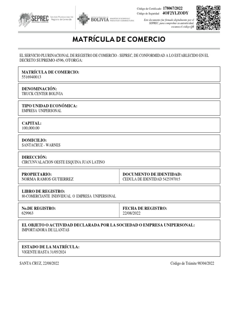 Matrícula de Comercio | PDF