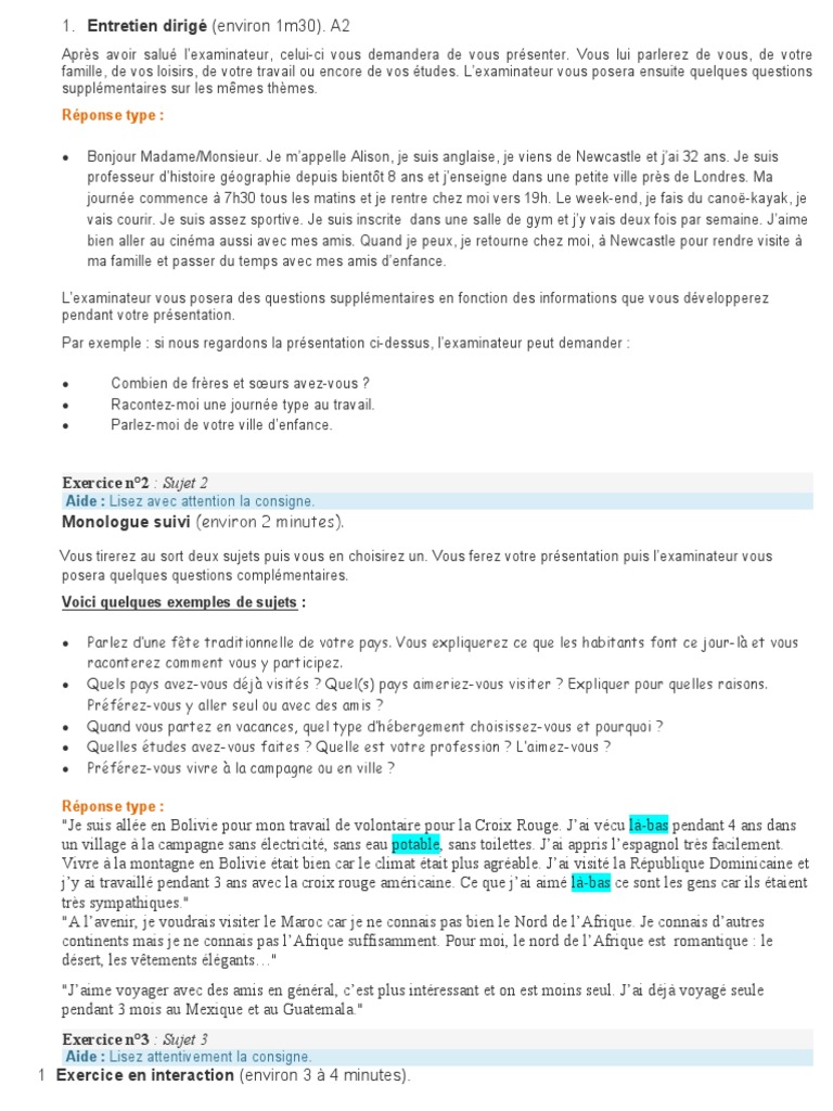 Expression Orale Delf A2 | PDF