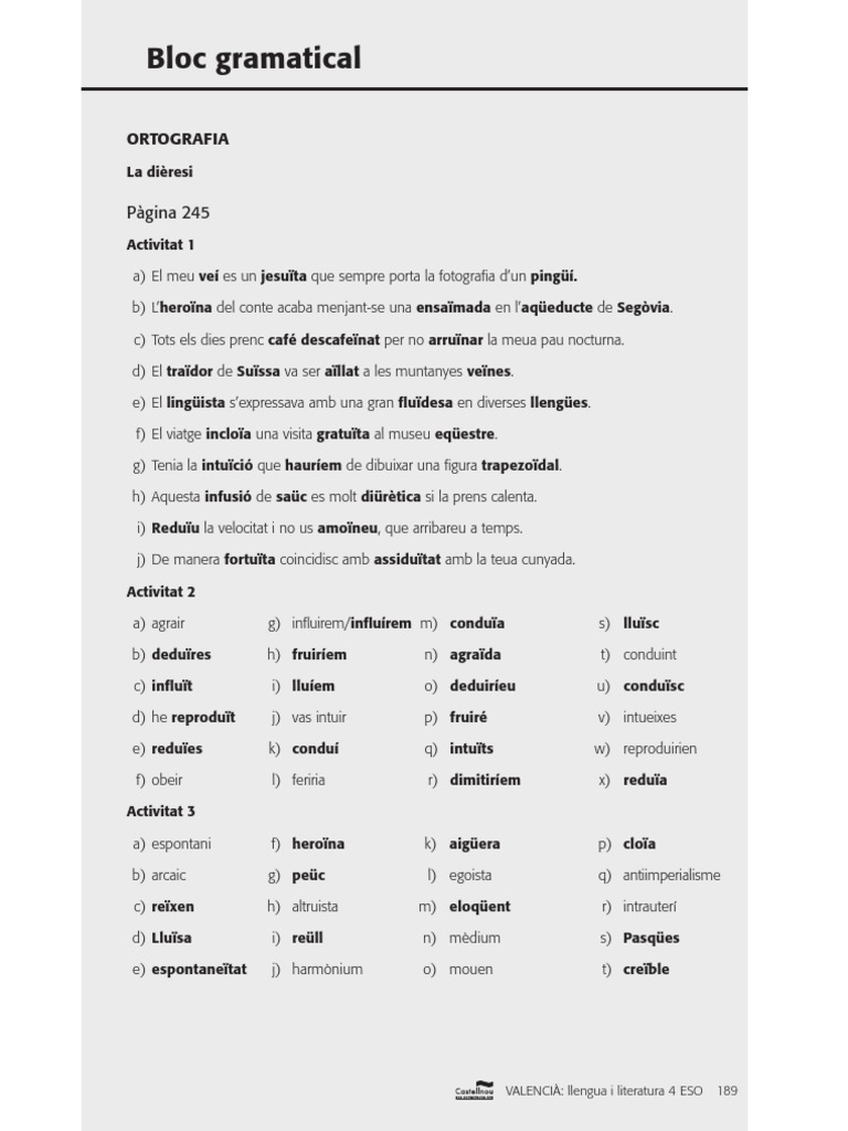 Solucions Exercicis Bloc Gramatical | PDF