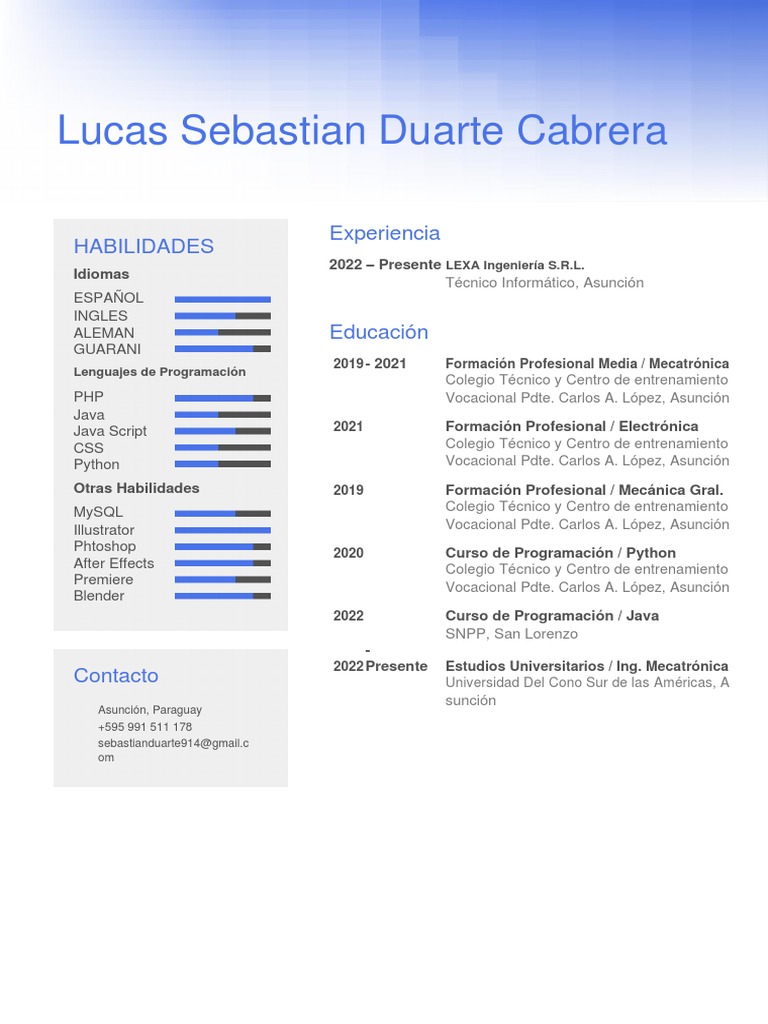 CV Lucas Sebastian Duarte Cabrera | PDF