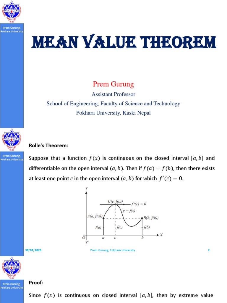 Mean Value Theorem | PDF | Derivative | Mathematical Relations