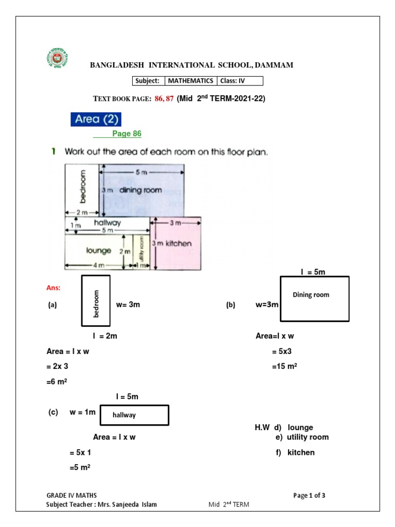 Grade 4 Maths Area Solutions | PDF | Interior Design