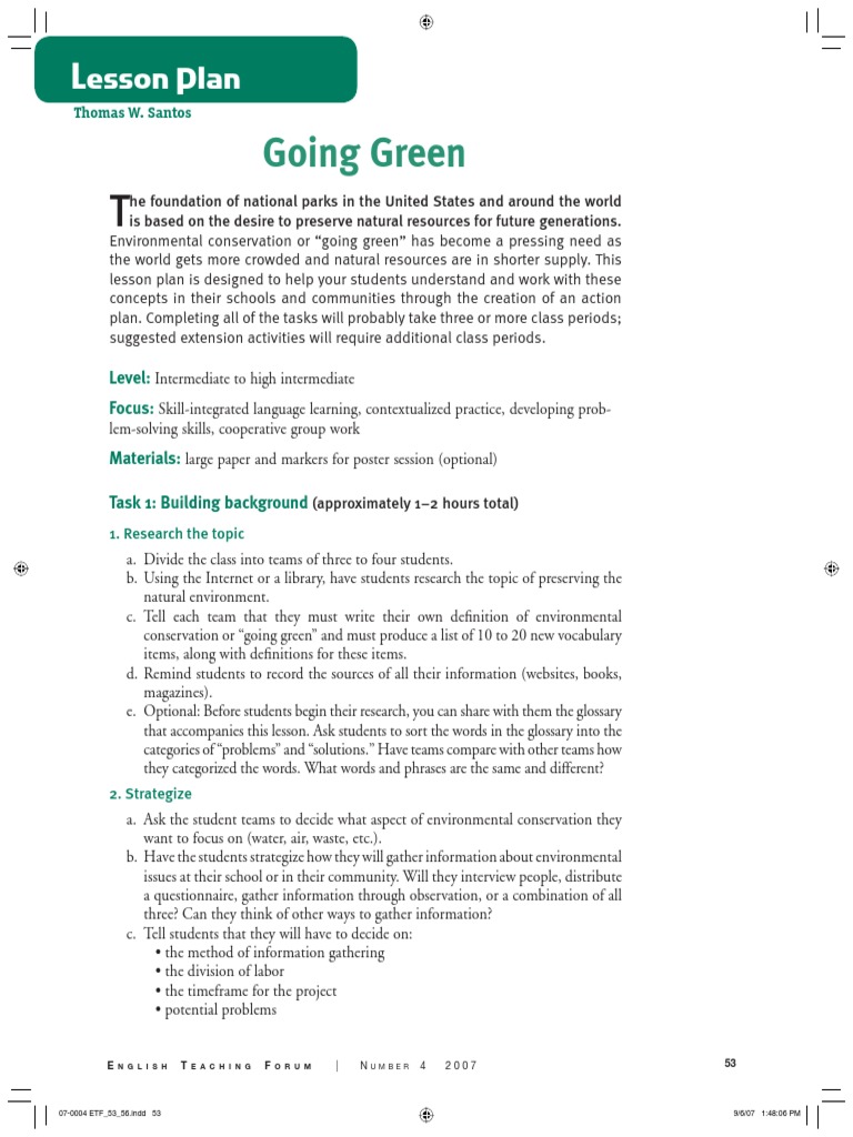 Going Green - Lesson Plan | PDF | Atmosphere Of Earth | Combustion