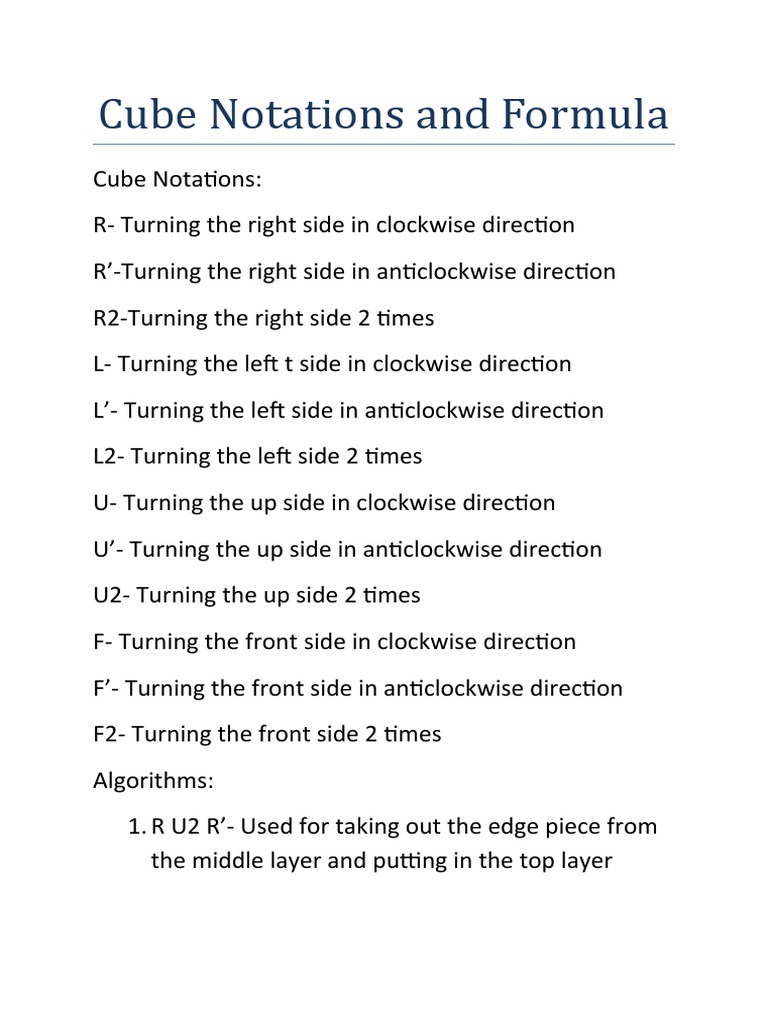 Cube Notations and Formula | PDF
