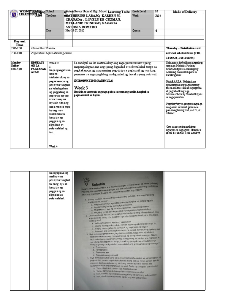 Esp10 W3-4 Q4 - WHLP | PDF
