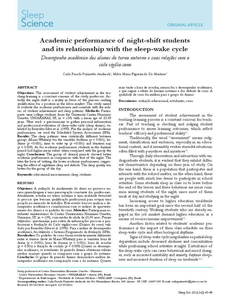 The Impact of Sleep Patterns on the Academic Performance of Night-Shift College Students | PDF ...