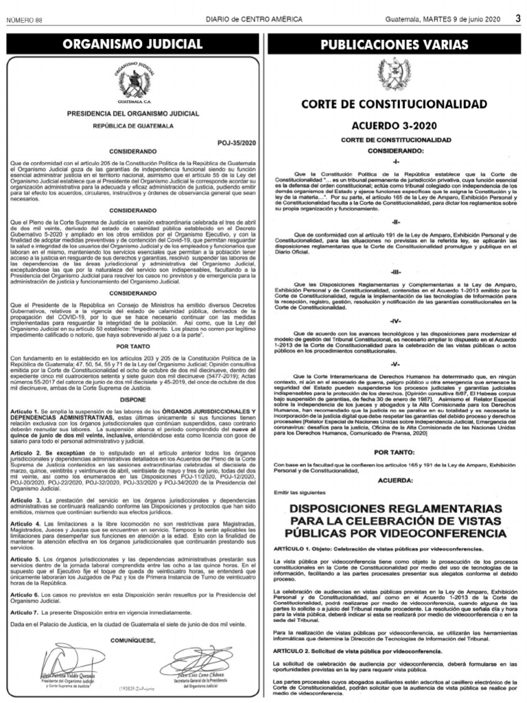 Acuerdo 3-2020 CC Reglamento para Vistas Públicas en Videoconferencias | PDF
