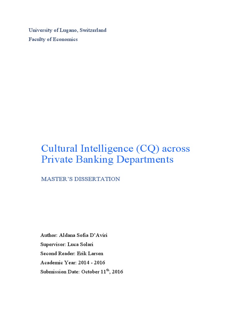 Cultural Intelligence Across Private Banking Departments (Thesis) | PDF ...
