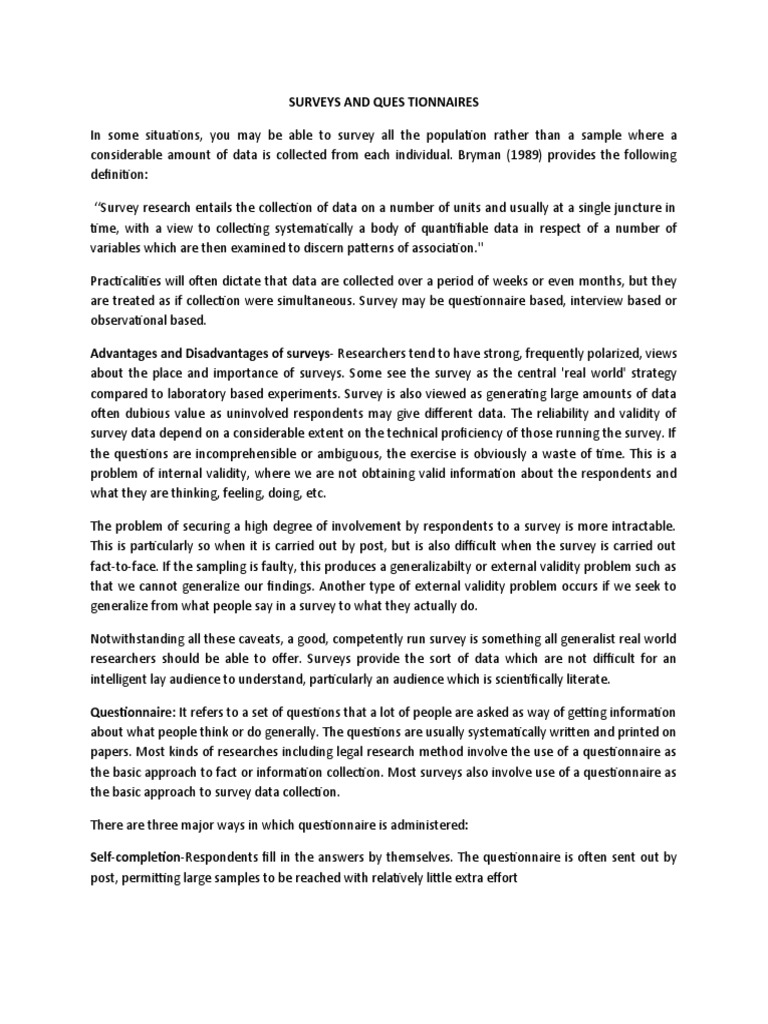 Surveys, Questionnaires Observation Method | PDF | Survey Methodology ...