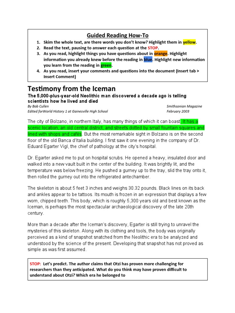 Guided Reading How-To: Unraveling the Mysteries of Otzi | PDF | Clothing