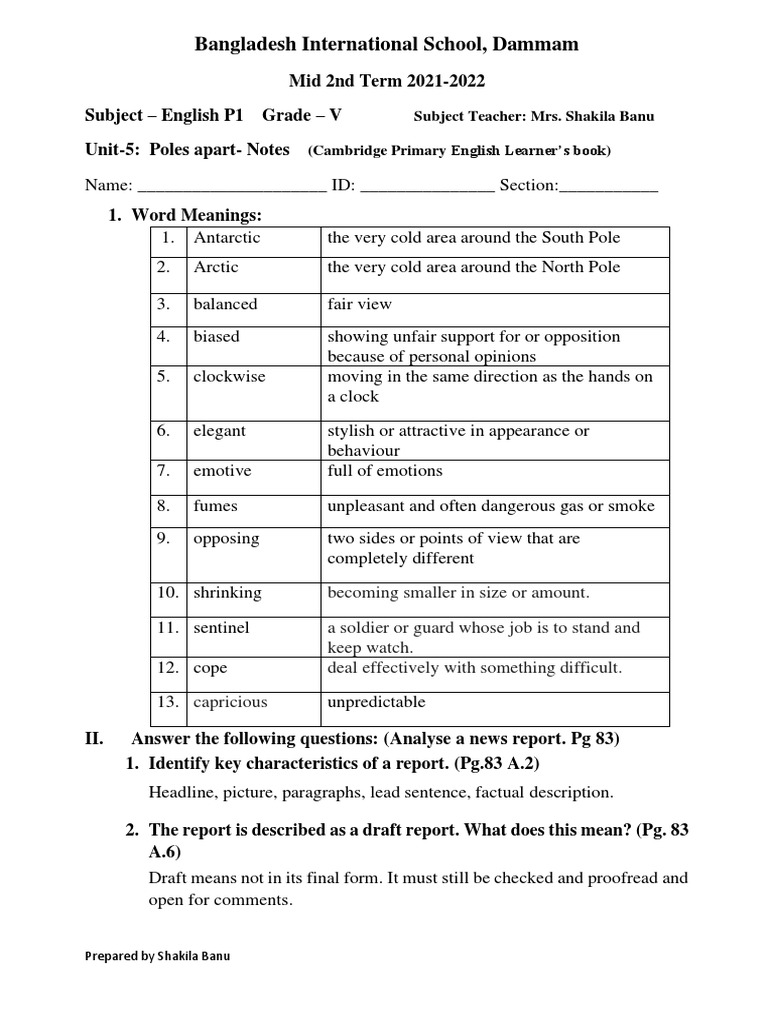 V EngP1 Notes Unit-5 Poles Apart (CPLB) | PDF | Linguistics | Cognition