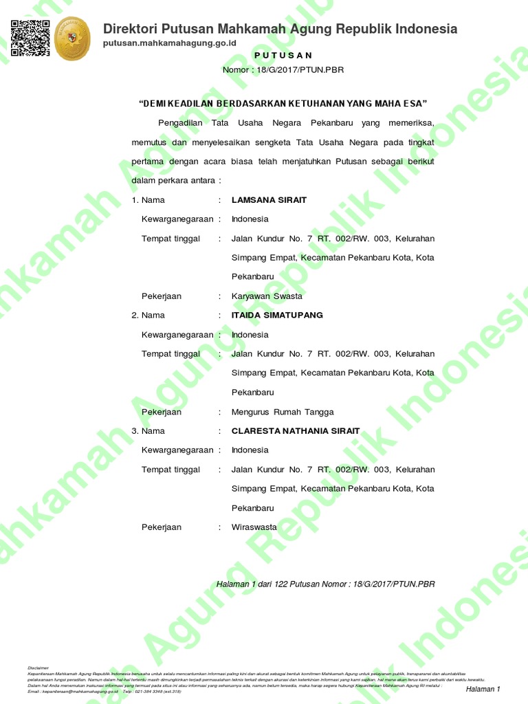 Putusan 18 G 2017 Ptun - PBR 20210125 | PDF