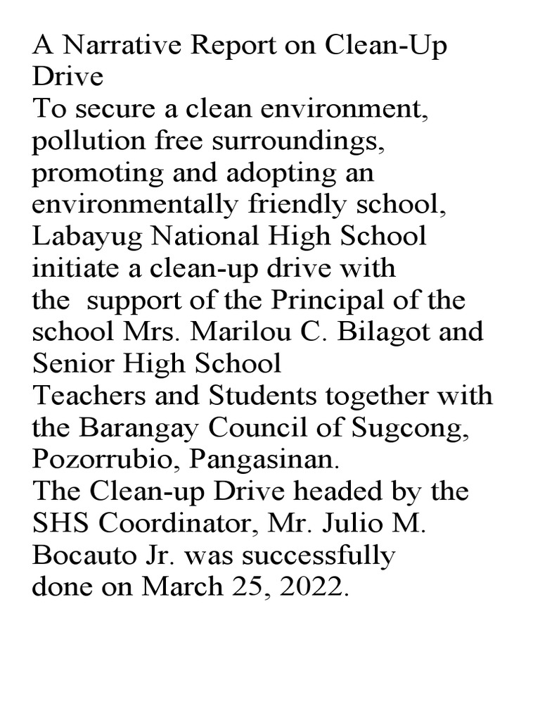 Barangay Clean-Up Drive Report | PDF | Waste | Human Impact On The ...