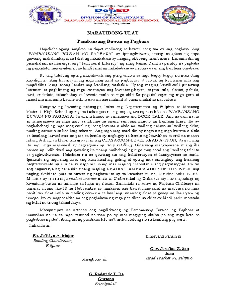 NARATIBONG ULAT-Pambansang Araw NG Pagbasa | PDF NARATIBONG ULAT-Pambansang Araw NG Pagbasa | PDF