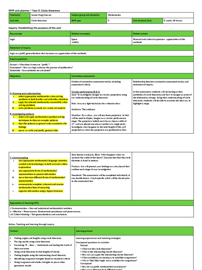 G10 Unit 2 Ext - STD Circle Theorems Unit Planner | PDF | Mathematics ...