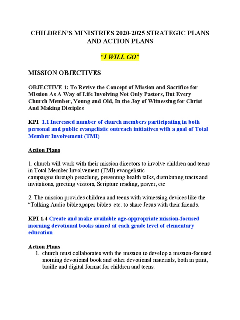 Children's Ministry Strategic Plan 2020-2025 | PDF | Prayer | Bible