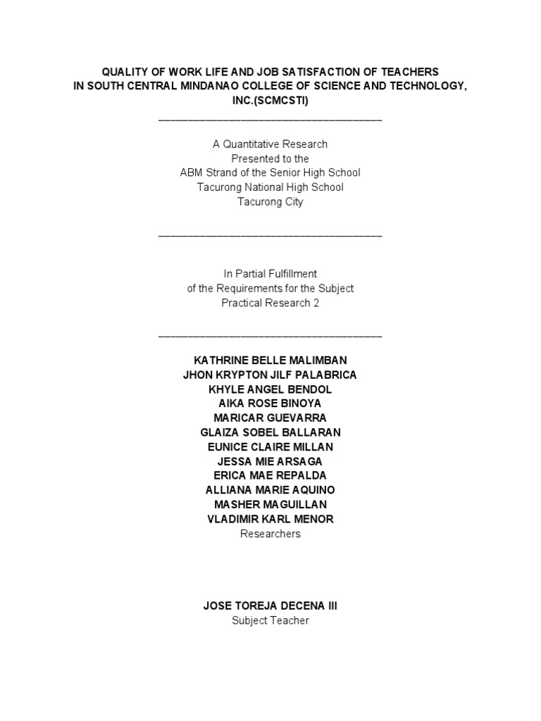 Quality of Work Life and Job Satisfaction of Teacher in Beunaflor ... Quality of Work Life and Job Satisfaction of Teacher in Beunaflor ...
