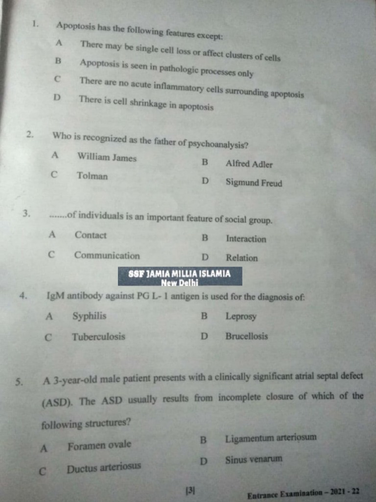 MPT Jamia Entrance Papers 2021 | PDF