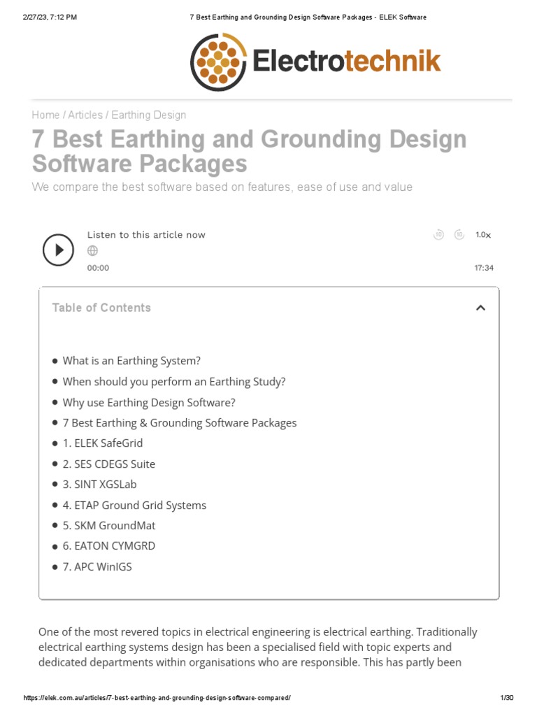 7 Best Earthing and Grounding Design Software Packages - ELEK Software | PDF | Building ...