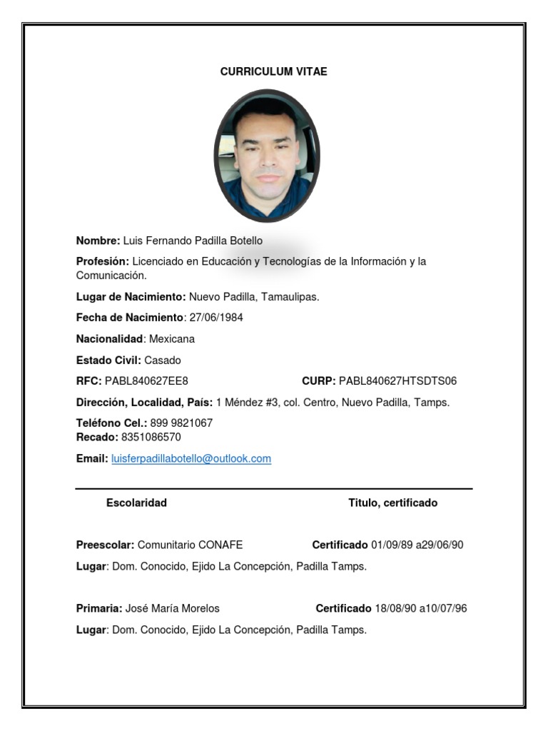 2 Curriculum Vitae Luis Fernando Padilla Botello | PDF | Informática | Desarrollo de software