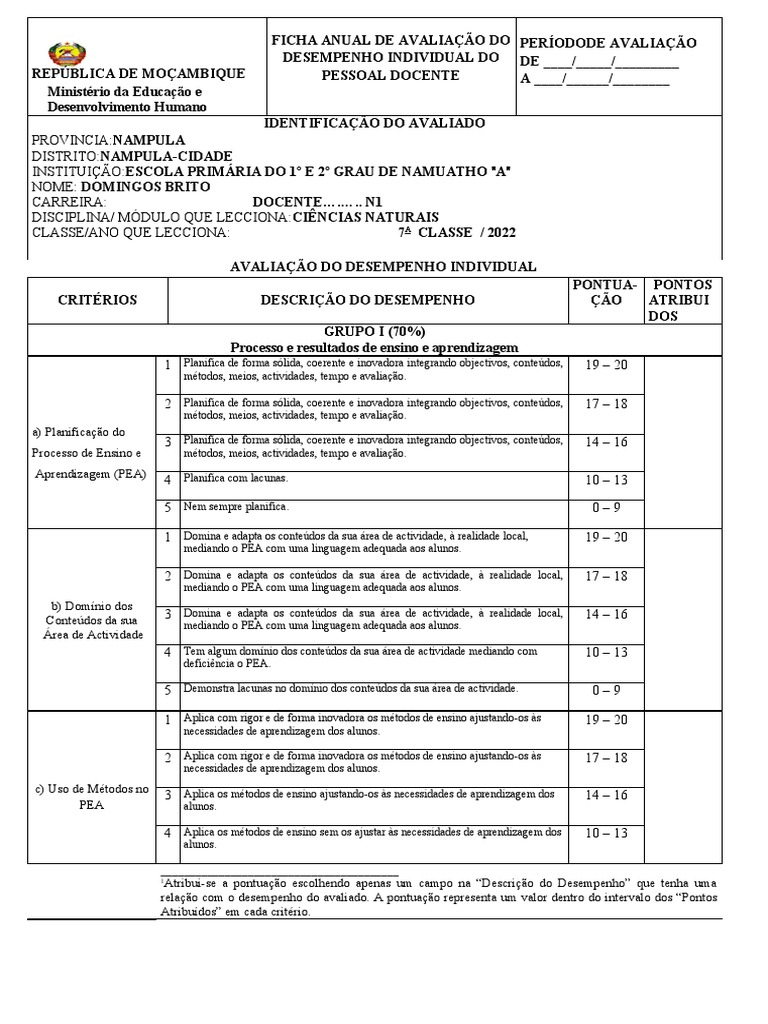 Ficha de Avaliacao Docente | PDF