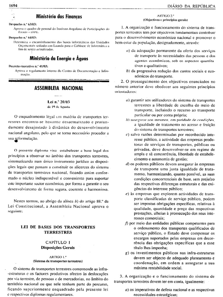 Lei 20.03 Lei de Bases Dos Transportes Terrestres | PDF