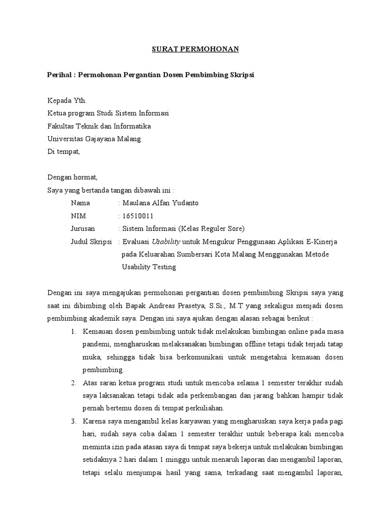 Pengajuan Pergantian DOSPEM Skripsi | PDF